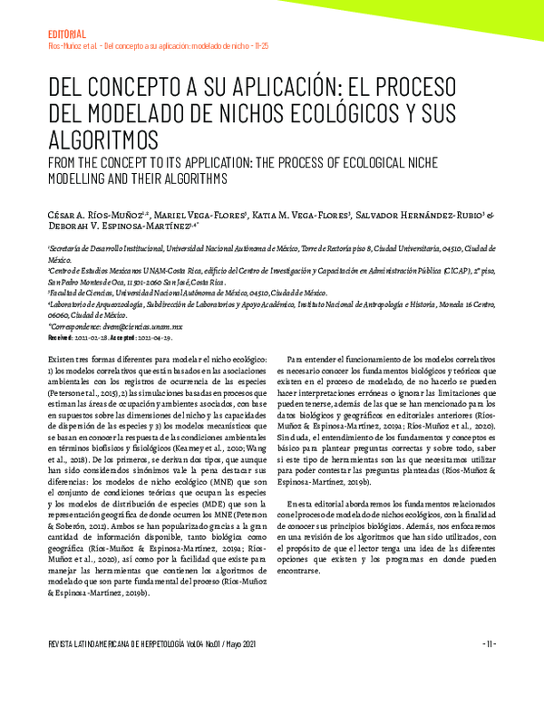 (PDF) Del Concepto a Su Aplicación: El Proceso Del Modelado De Nichos Ecológicos y Sus Algoritmos