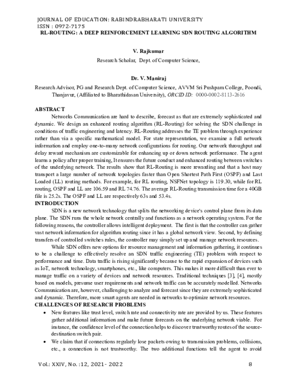 Pdf Rl Routing A Deep Reinforcement Learning Sdn Routing Algorithm
