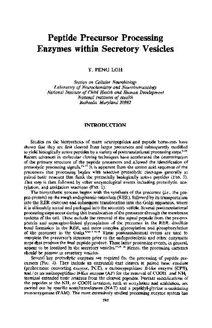 (PDF) Peptide Precursor Processing Enzymes within Secretory Vesicles