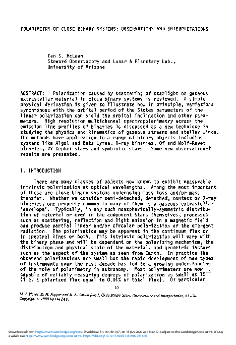 (PDF) Polarimetry of Close Binary Systems; Observations and Interpretations