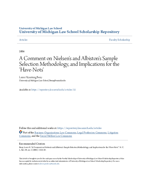 (PDF) A Comment on Nielsen's and Albiston's Sample Selection ...