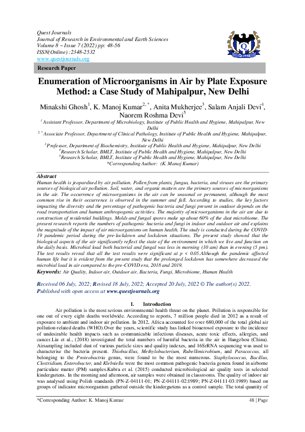 (PDF) Enumeration of Microorganisms in Air by Plate Exposure Method: a ...