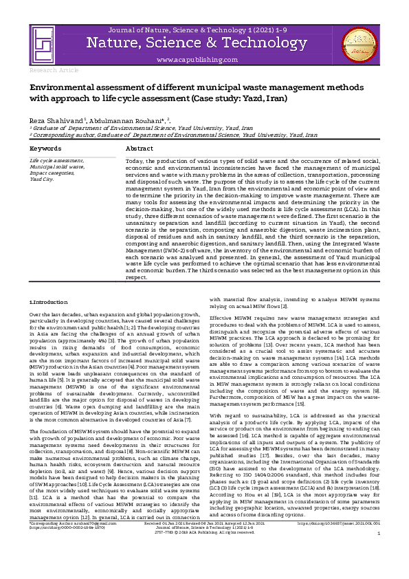 (PDF) Environmental assessment of different municipal waste management methods with approach to ...