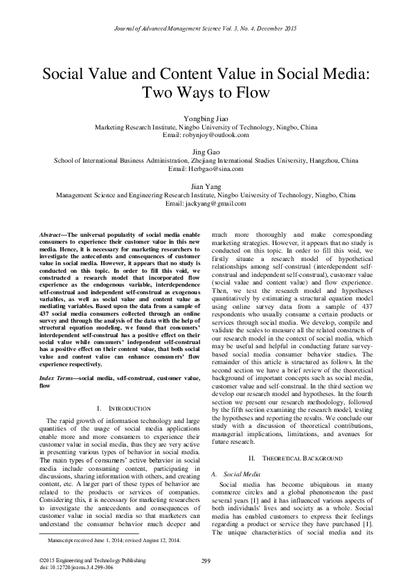 (PDF) Social Value and Content Value in Social Media: Two Ways to Flow