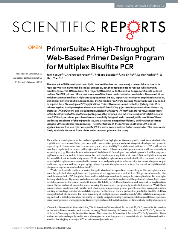 (PDF) PrimerSuite: A High-Throughput Web-Based Primer Design Program ...