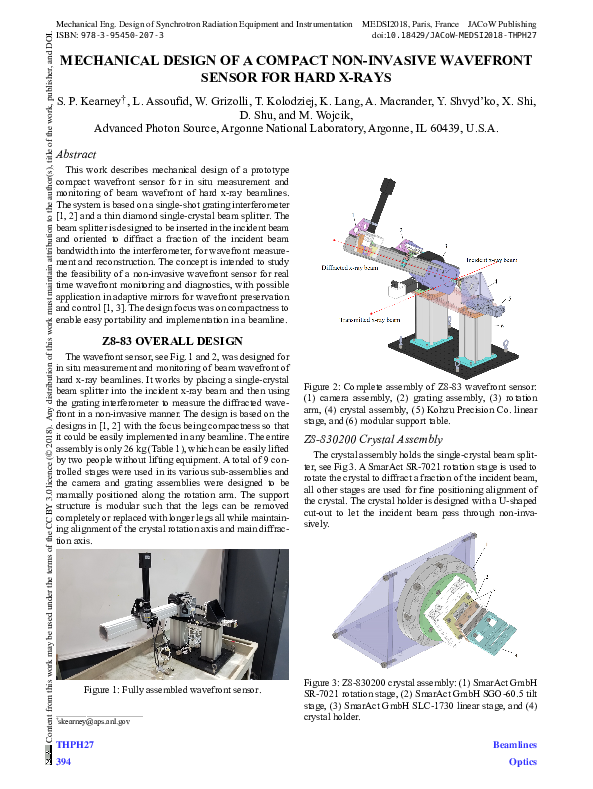 (PDF) Mechanical Design of a Compact Non-invasive Wavefront Sensor for Hard X-rays