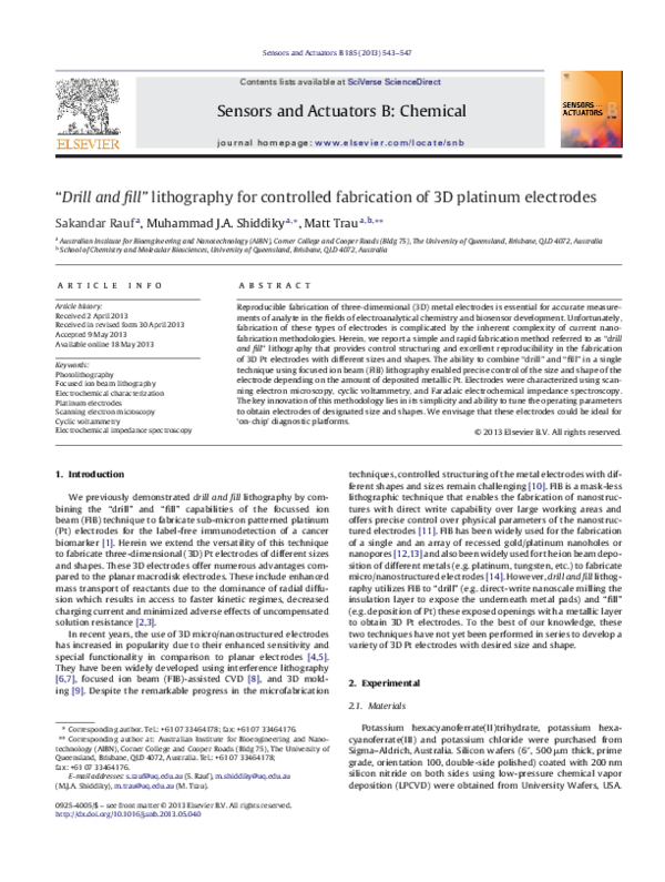 (PDF) “Drill and fill” lithography for controlled fabrication of 3D platinum electrodes