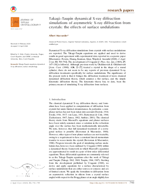 (PDF) Takagi–Taupin dynamical X-ray diffraction simulations of asymmetric X-ray diffraction from ...