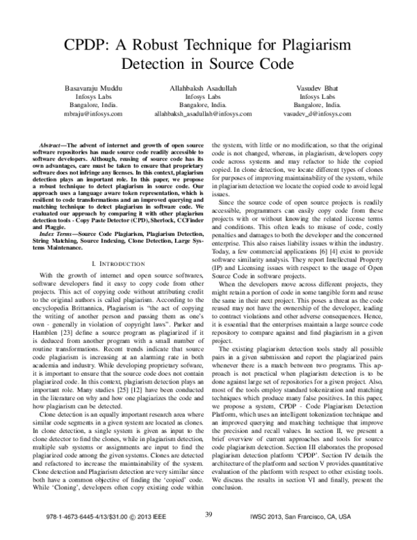(PDF) CPDP: A robust technique for plagiarism detection in source code