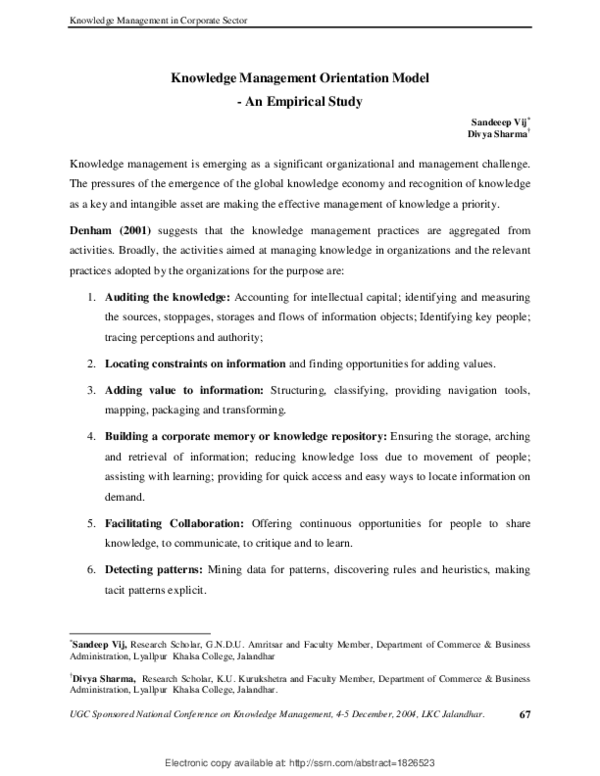 (PDF) Knowledge Management Orientation Model – An Empirical Study