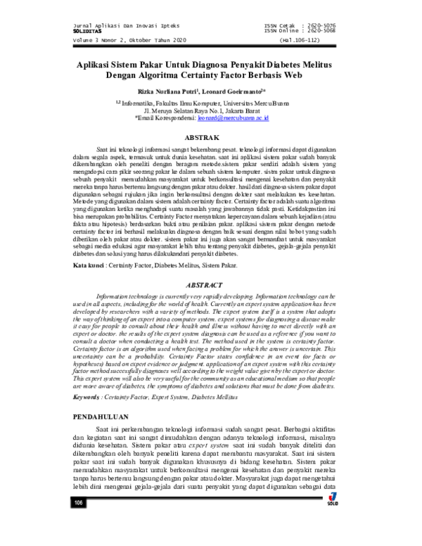 (PDF) Aplikasi Sistem Pakar Untuk Diagnosa Penyakit Diabetes Melitus ...