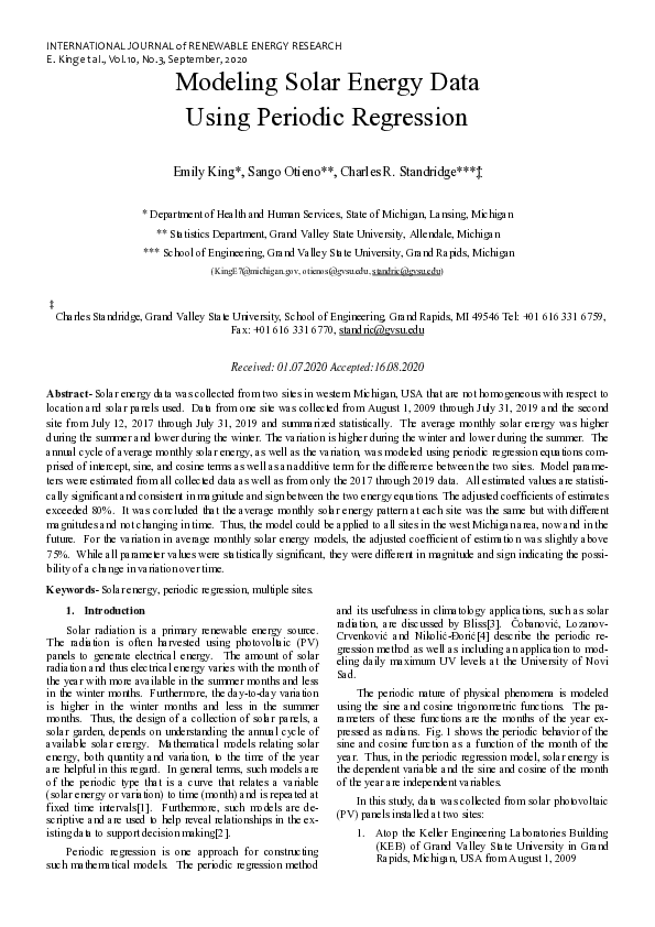 (PDF) Modeling Solar Energy Data Using Periodic Regression