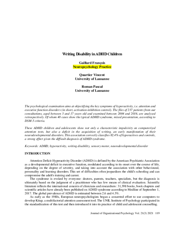 (PDF) Writing Disability in ADHD Children