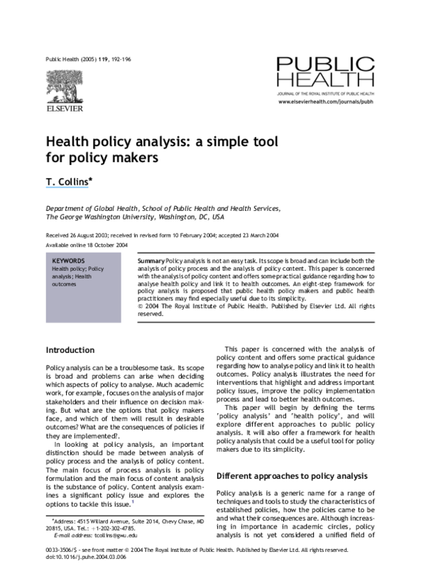(PDF) Health policy analysis: a simple tool for policy makers