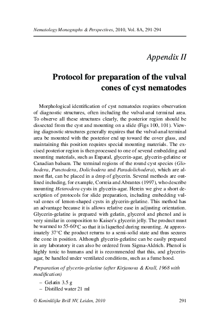 (PDF) Appendix II. Protocol For Preparation Of The Vulval Cones Of Cyst Nematodes