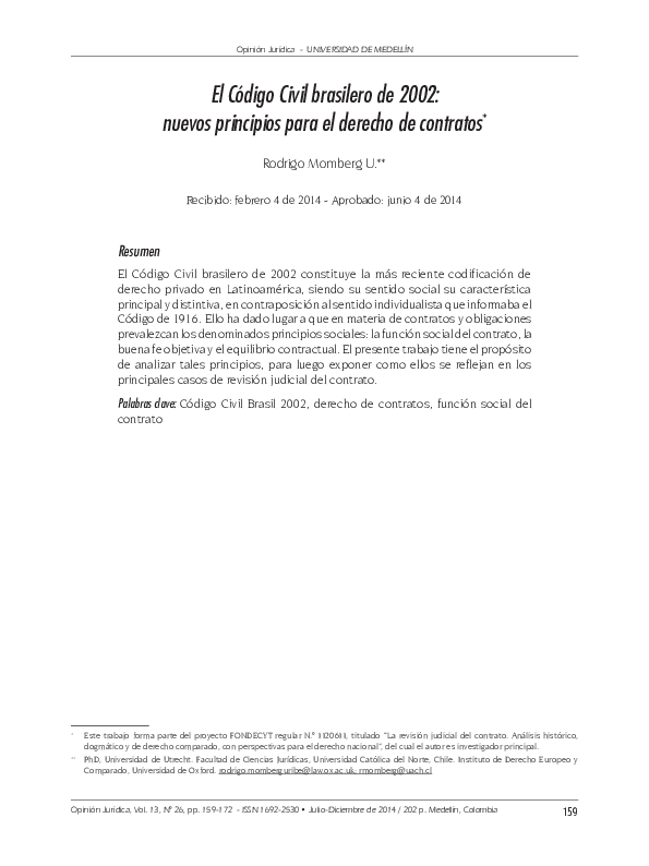 (PDF) El Código Civil brasilero de 2002: nuevos principios para el ...