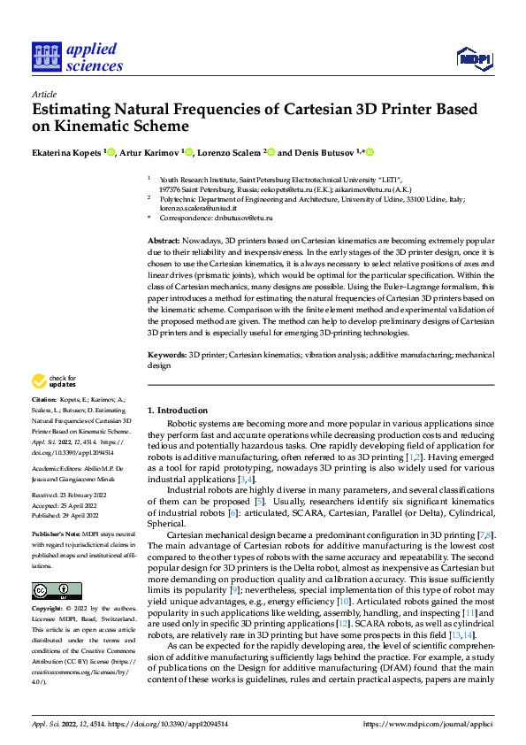 (PDF) Estimating Natural Frequencies of Cartesian 3D Printer Based on ...