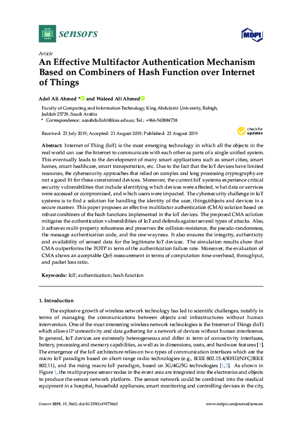 (PDF) An Effective Multifactor Authentication Mechanism Based on Combiners of Hash Function over ...