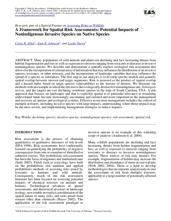 (PDF) A Framework for Spatial Risk Assessments: Potential Impacts of ...
