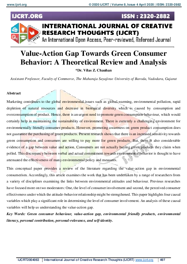 (PDF) Value-Action Gap Towards Green Consumer Behavior: A Theoretical Review and Analysis