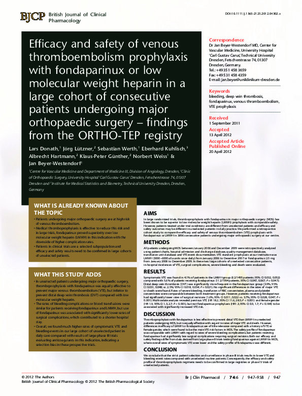 Efficacy and safety of venous thromboembolism prophylaxis with fondaparinux or low molecular ...