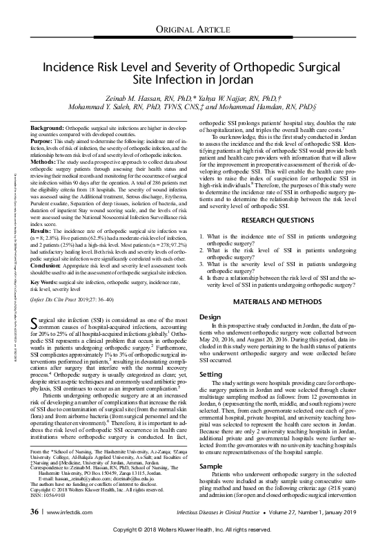 (PDF) Incidence Risk Level and Severity of Orthopedic Surgical Site ...