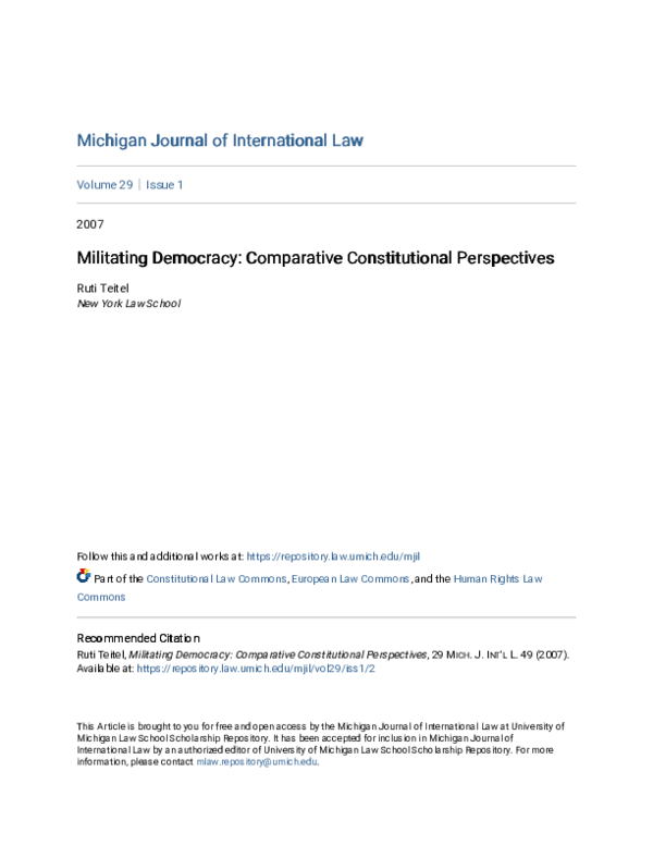 (PDF) Militating Democracy: Comparative Constitutional Perspectives