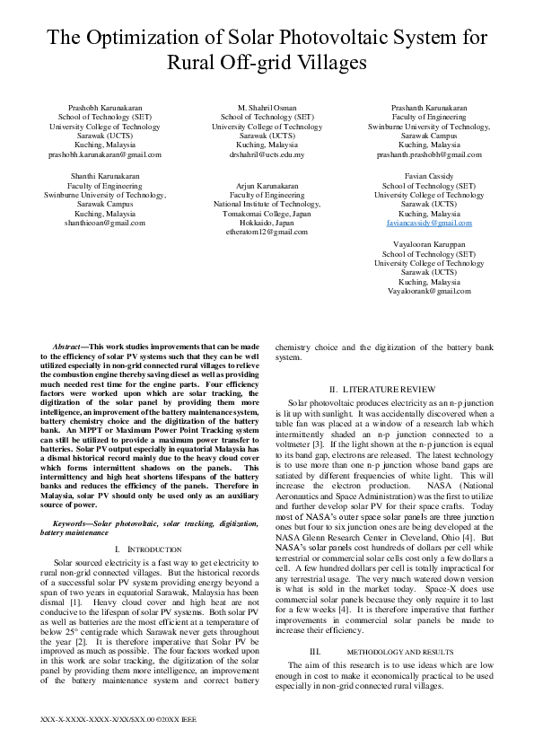 (PDF) The Optimization of Solar Photovoltaic System for Rural Off-grid ...