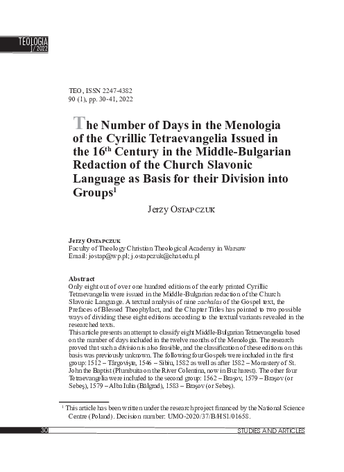 (PDF) The Number of Days in Menologia of the Cyrillic Tetraevangelia ...