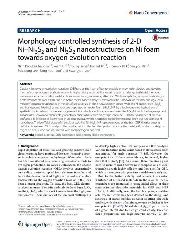 (PDF) Morphology controlled synthesis of 2-D Ni–Ni3S2 and Ni3S2 nanostructures on Ni foam ...