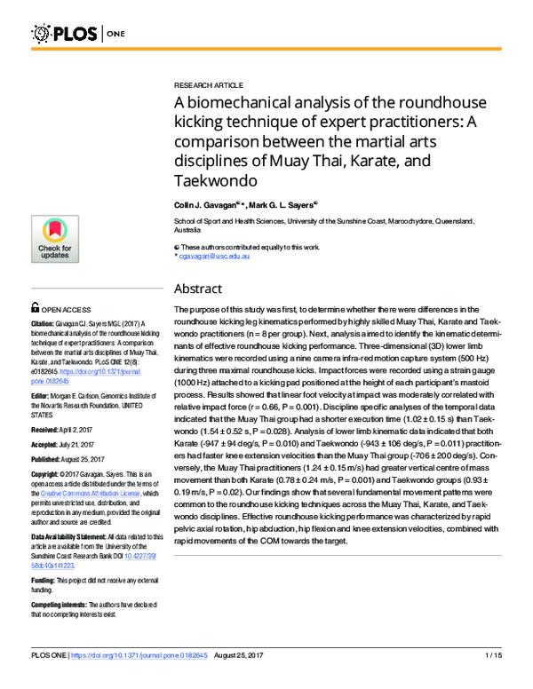 (PDF) A biomechanical analysis of the roundhouse kicking technique of ...