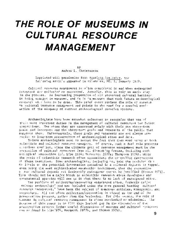 (PDF) The Role of Museums in Cultural Resource Management