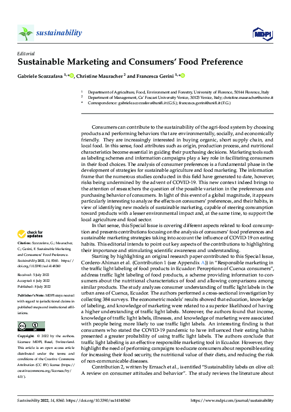 (PDF) Sustainable Marketing and Consumers’ Food Preference