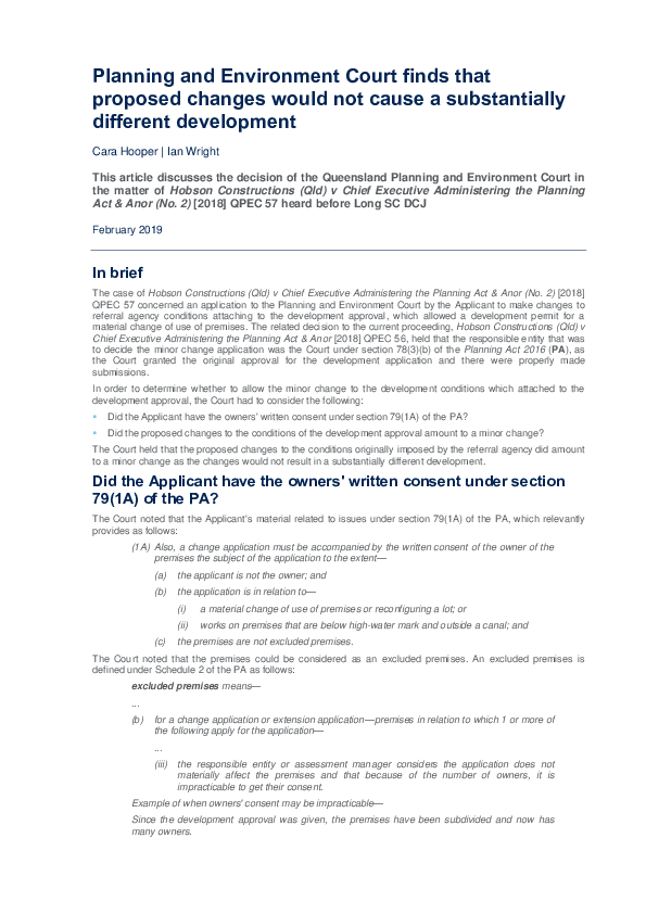 (PDF) Planning and Environment Court finds that proposed changes would ...