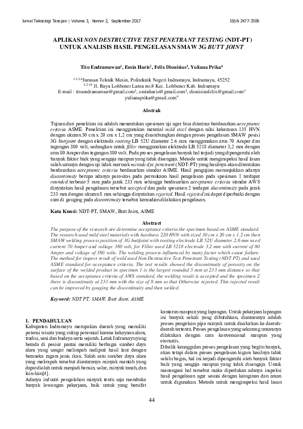 (PDF) Aplikasi Non Destructive Test Penetrant Testing (NDT-PT) Untuk ...