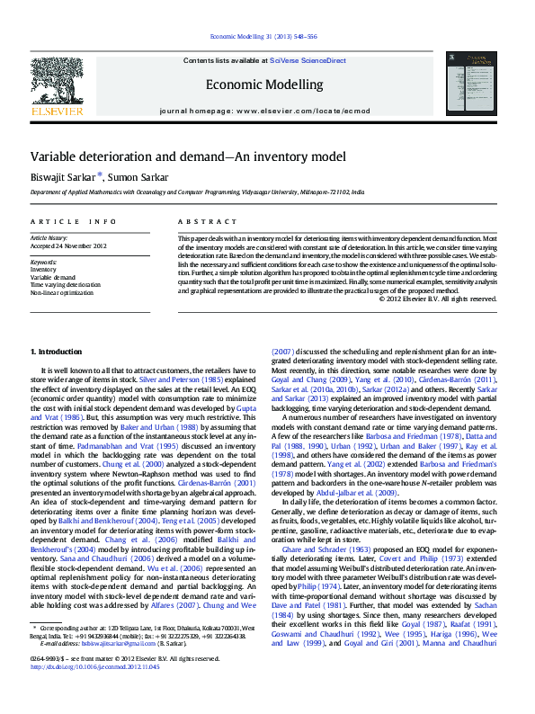 Pdf Variable Deterioration And Demand—an Inventory Model