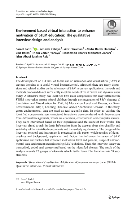 (PDF) Environment based virtual interaction to enhance motivation of STEM education: The ...