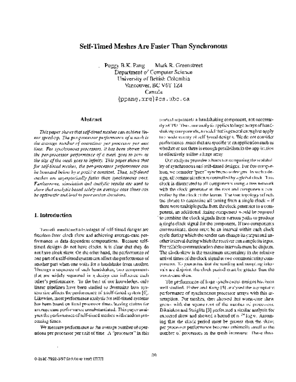 Pdf Self Timed Meshes Are Faster Than Synchronous Mark Greenstreet