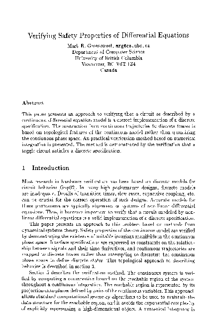 (PDF) Verifying safety properties of differential equations