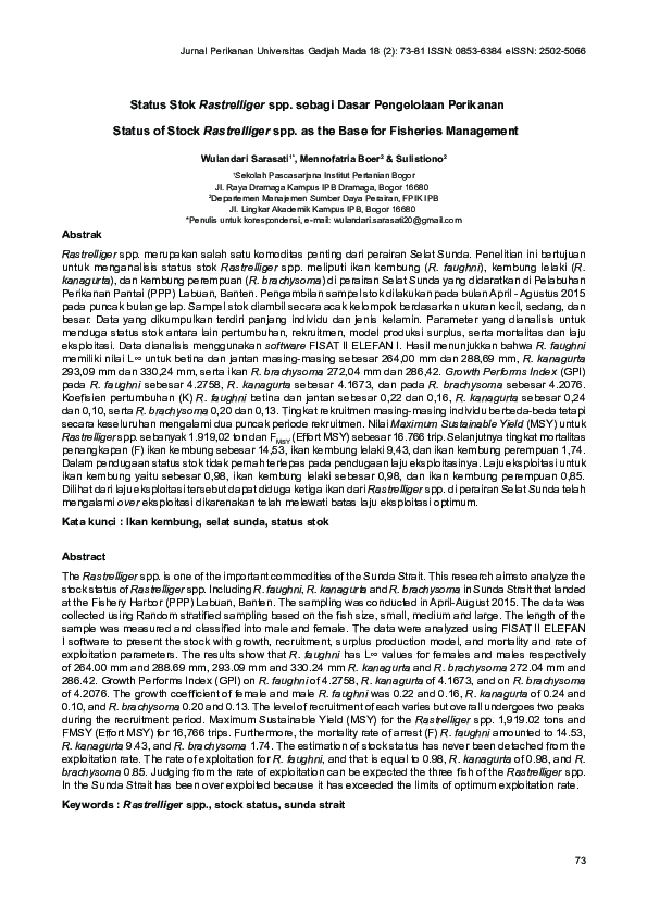 (PDF) Status Stok Rastrelliger spp. sebagi Dasar Pengelolaan Perikanan ...