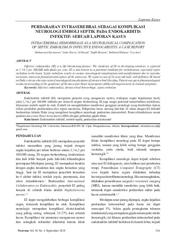 (PDF) Perdarahan Intraserebral Sebagai Komplikasi Neurologi Emboli ...
