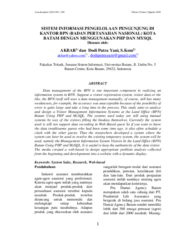 (PDF) Sistem Informasi Pengelolaan Pengunjung DI Kantor BPN (Badan ...