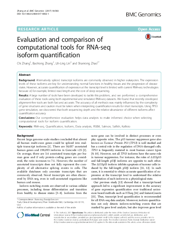 (PDF) Evaluation and comparison of computational tools for RNA-seq isoform quantification