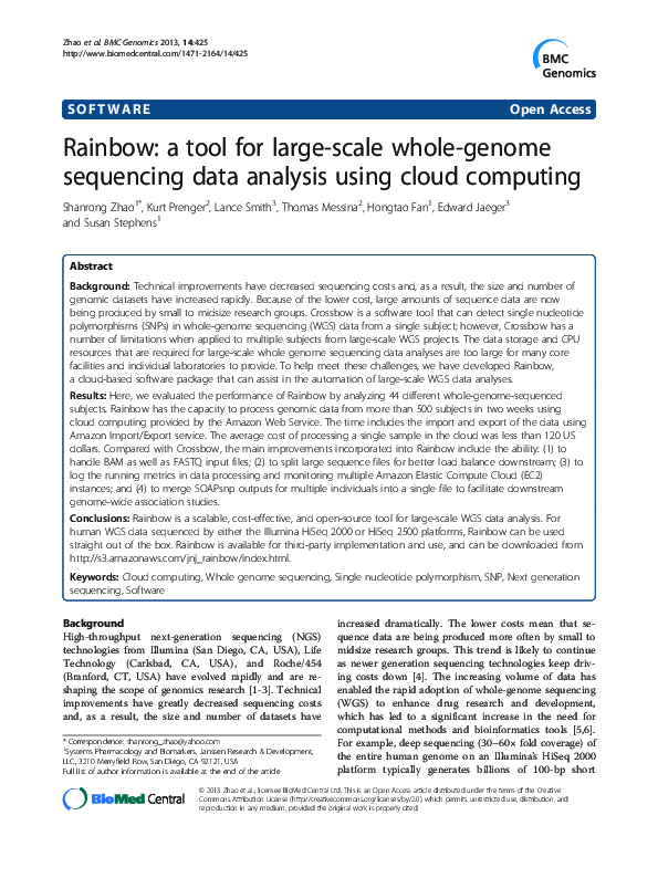(PDF) Rainbow: a tool for large-scale whole-genome sequencing data analysis using cloud computing