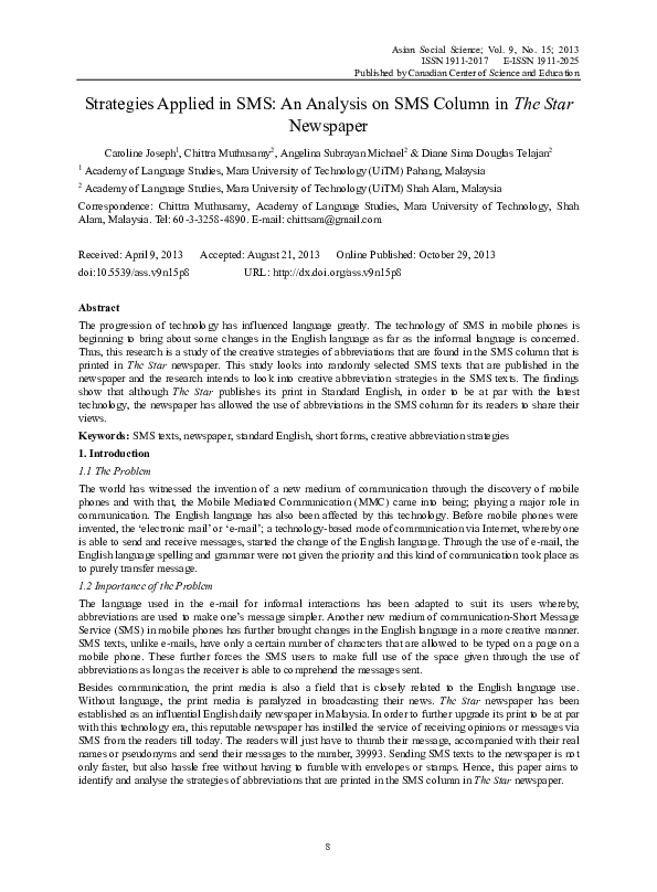 (PDF) Strategies Applied in SMS: An Analysis on SMS Column in The Star ...