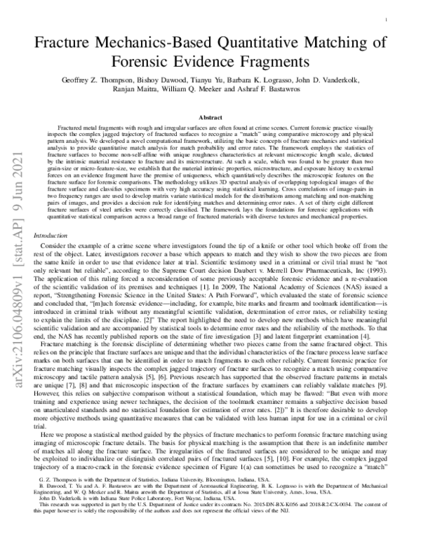 (PDF) Fracture Mechanics-Based Quantitative Matching of Forensic ...