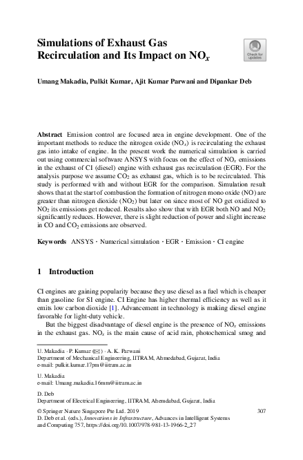 (PDF) Simulations of Exhaust Gas Recirculation and Its Impact on NOx