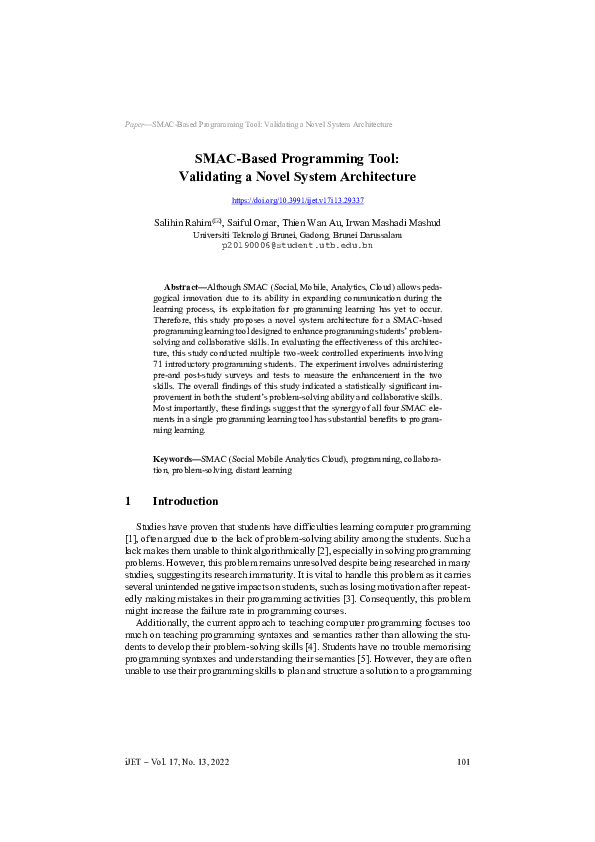 (PDF) SMAC-based Programming Learning Tool: Validating a Novel System ...