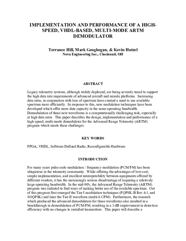 (PDF) Implementation and Performance of a Highspeed, VHDL-Based, Multi-Mode Artm Demodulator