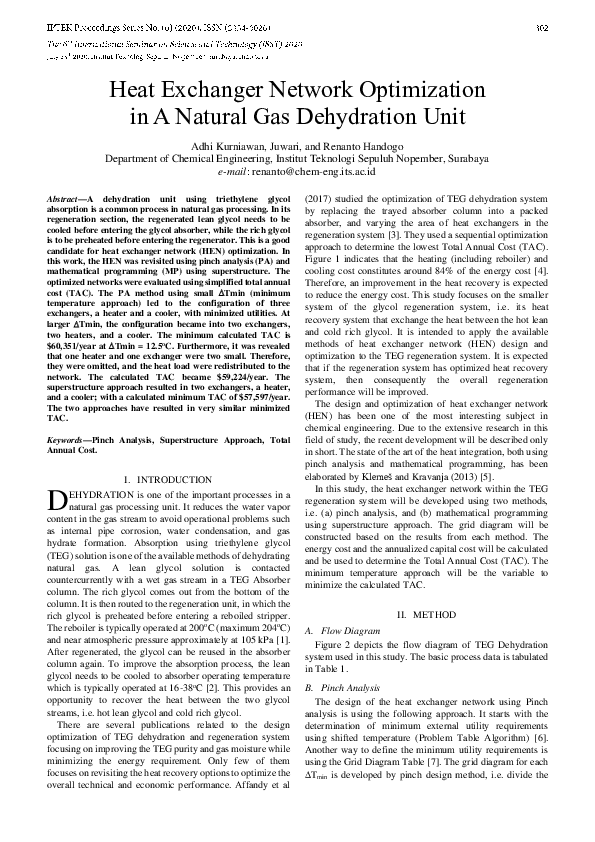 (PDF) Heat Exchanger Network Optimization in A Natural Gas Dehydration Unit
